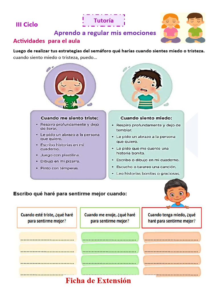 Ficha Aprendo A Regular Mis Emociones TUTORIA | PDF