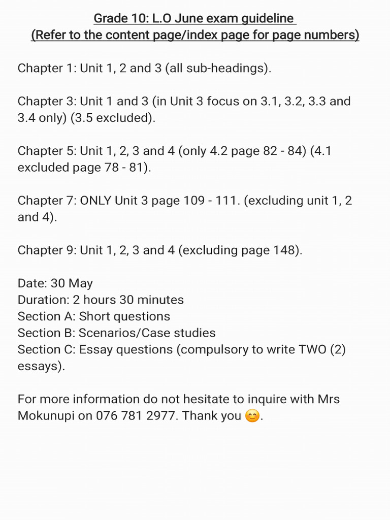 Grade 10 June Exam Guideline - 240510 - 144151 | PDF