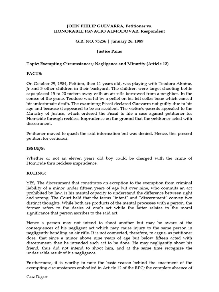 Case Digest - Guevarra v. Almodovar | PDF | Negligence | Criminal Justice