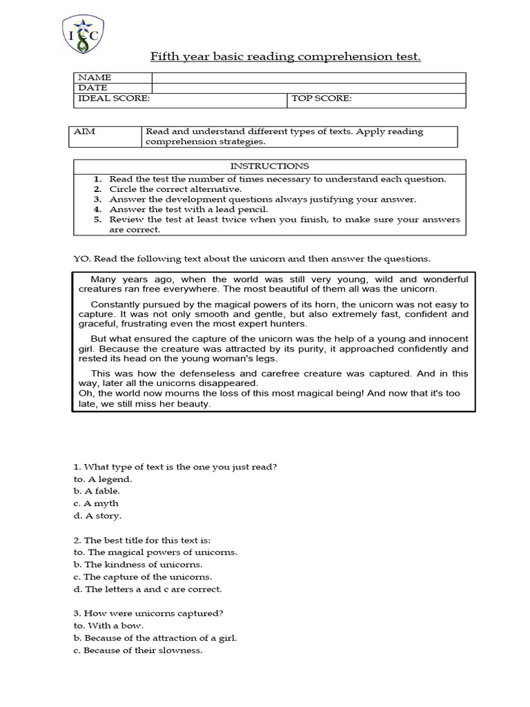 Fifth Basic Year Reading Comprehension Test | PDF | Turtle | Sea Turtle