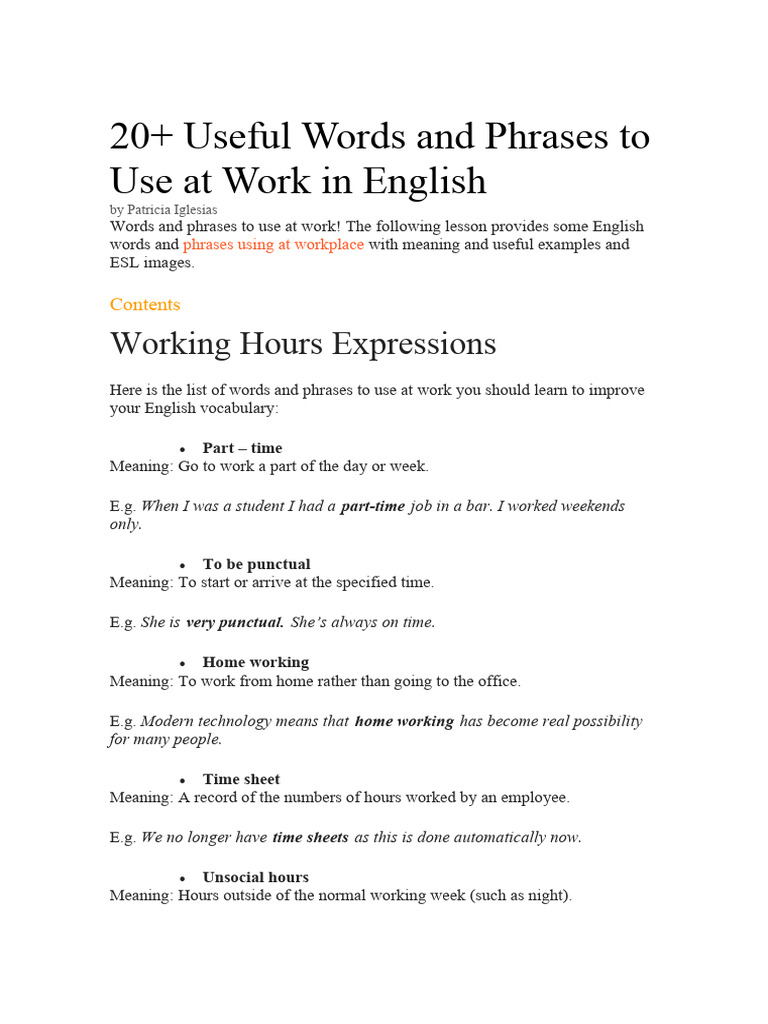 20 Useful Expressions & Phrases To Use at Work | Download Free PDF ...