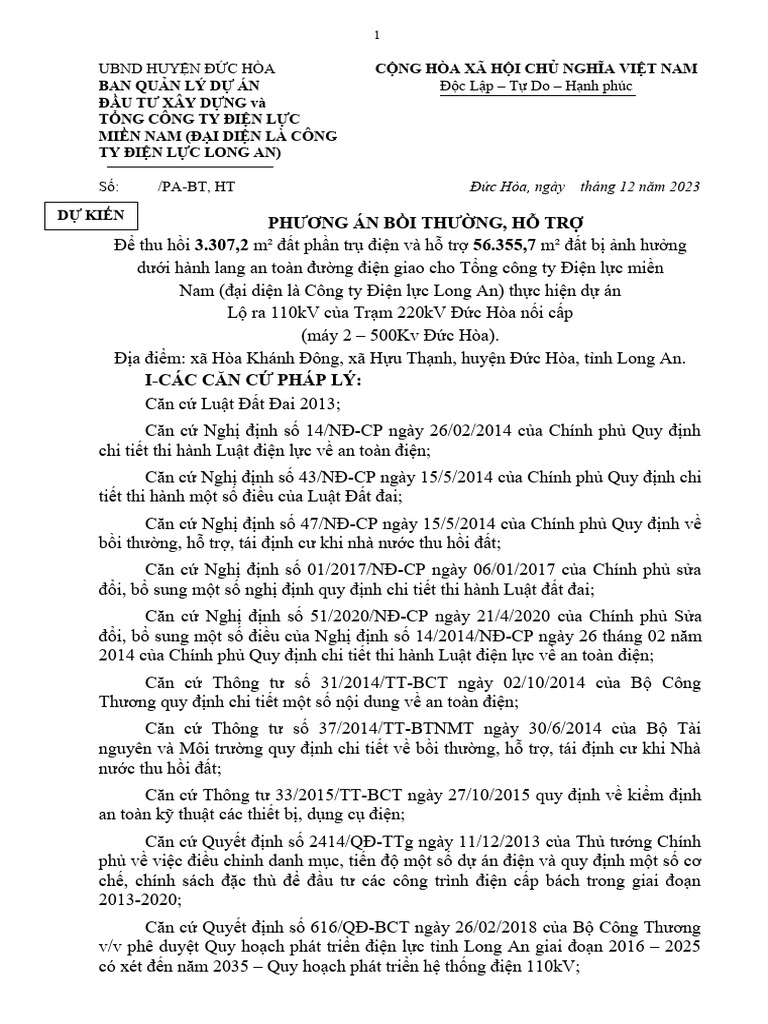 PA BT, HT&TDC Du Kien Lộ Ra 110kV - Chị HN Ver 2 | PDF