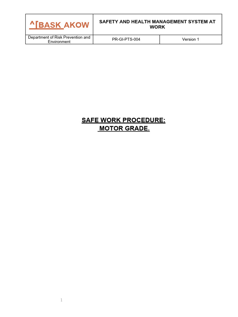 Motor Grader Safe Work Procedure | Download Free PDF | Engines | Safety