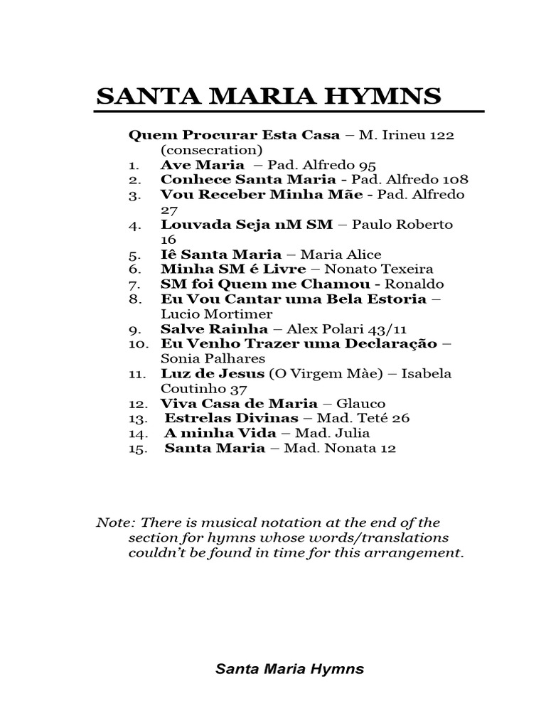 Santa Maria Hymns (Notes) | PDF | Maria, mãe de Jesus
