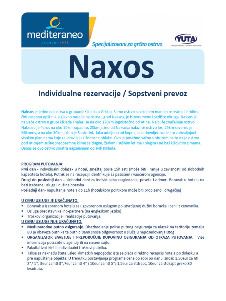 Cenovnikindividualniprevoz2024 NAXOS | PDF