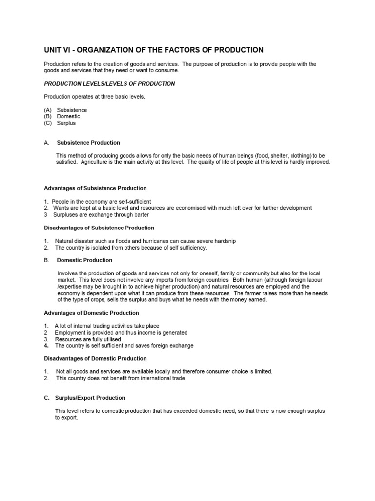 POB UNIT 6 Organization of The Factors of Production | PDF | Economies Of Scale | Labour Economics