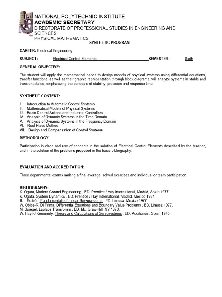 Electrical Control Elements | PDF | Control Theory | System