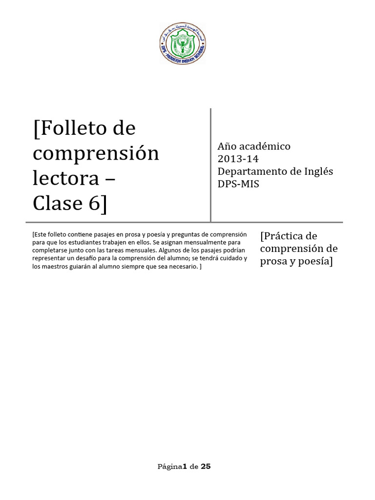 Folleto de Comprensión Lectora de Clase 6 | PDF | Esfinge | Marco Polo