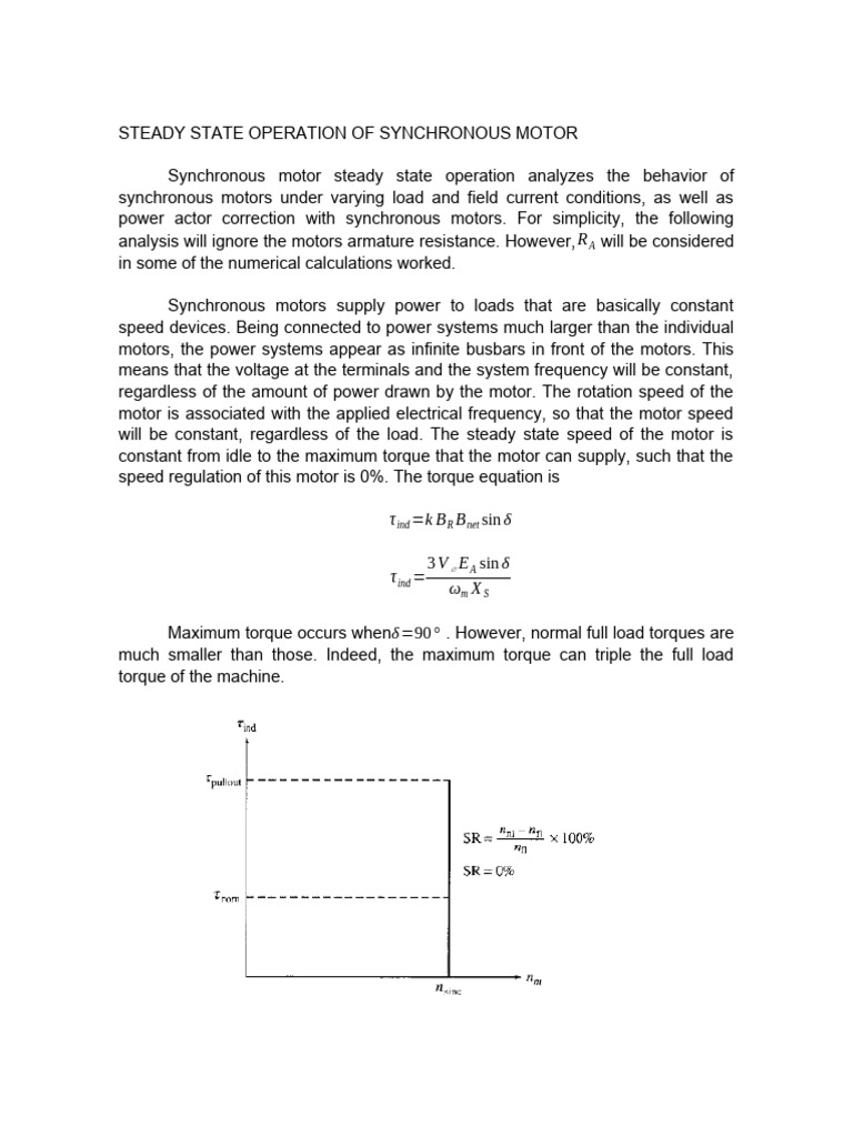 Steady State Operation Of Synchronous Motor Pdf Electric Motor