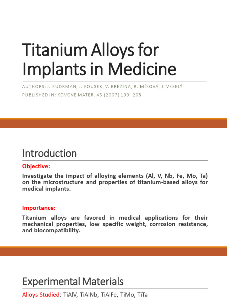 Titanium Alloys For Implants in Medicine | PDF | Alloy | Heat Treating