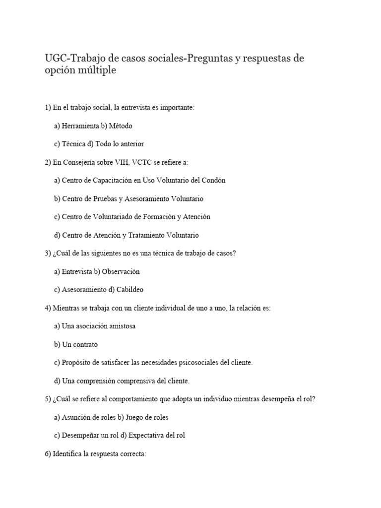 UGC-Trabajo de Casos Sociales-Preguntas y Respuestas de Opción Múltiple | PDF | Caso de estudio ...
