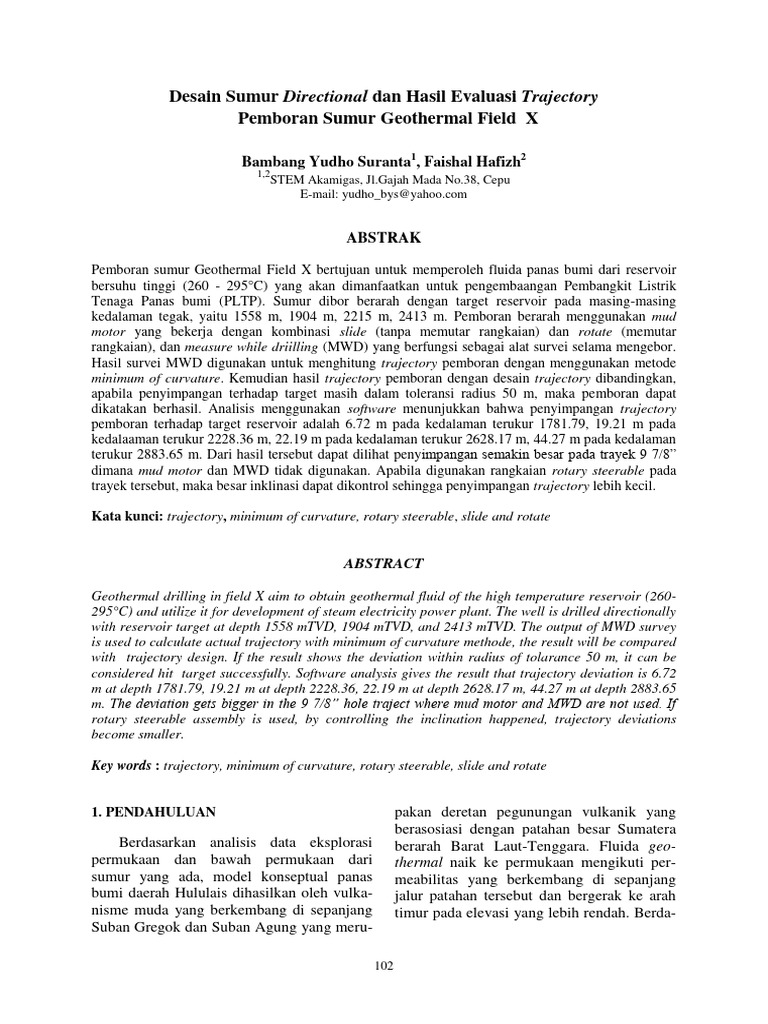 Desain Sumur Directional Dan Hasil Evaluasi Trajectory Pemboran Sumur ...