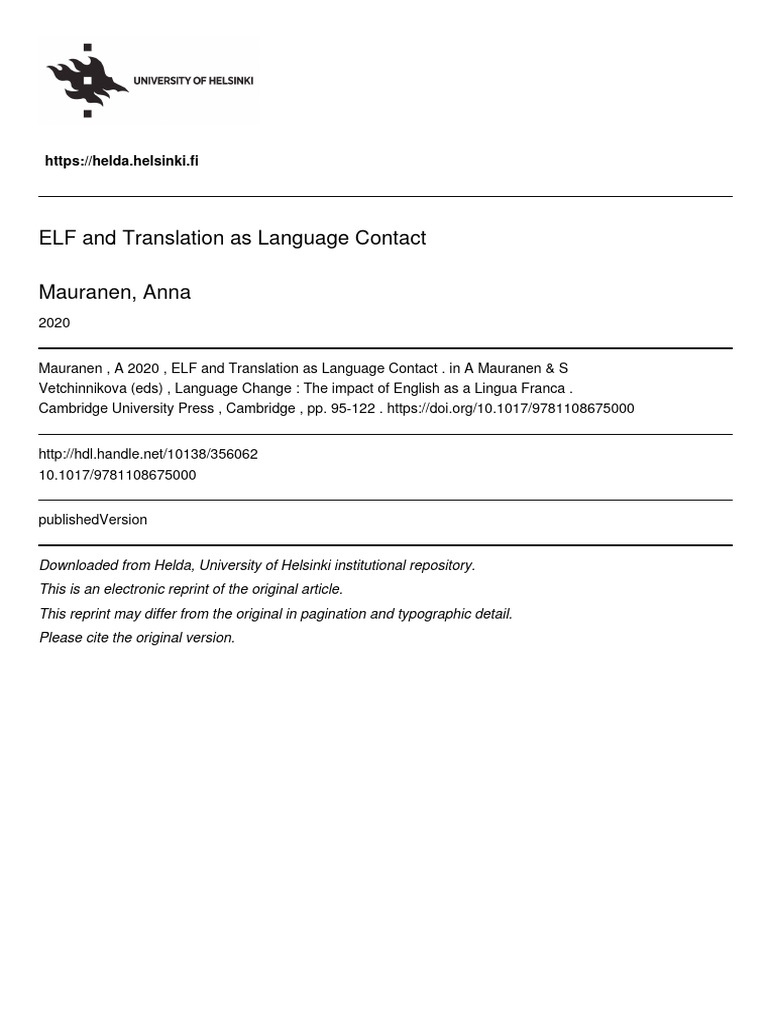 Language Contact in Translation | PDF | Second Language | Multilingualism