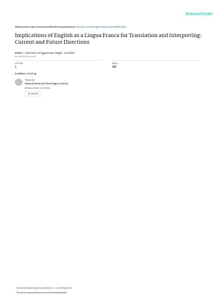 Implications of English As A Lingua Franca For Translation and Interpreting Current and Future ...