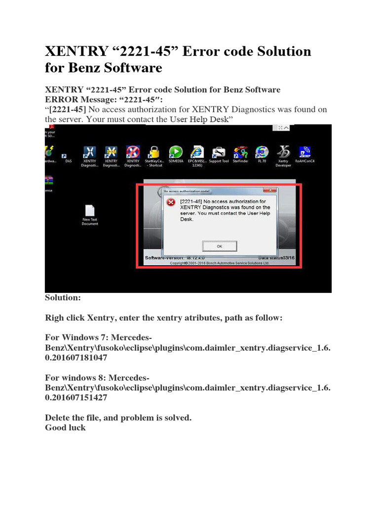 XENTRY "2221-45" Error Code Solution | PDF | Computers