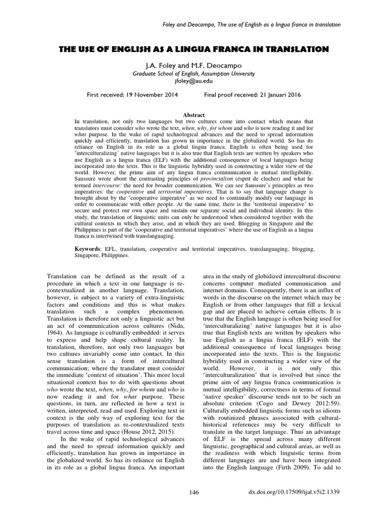 The Use of English As A Lingua Franca in Translation | PDF | English ...