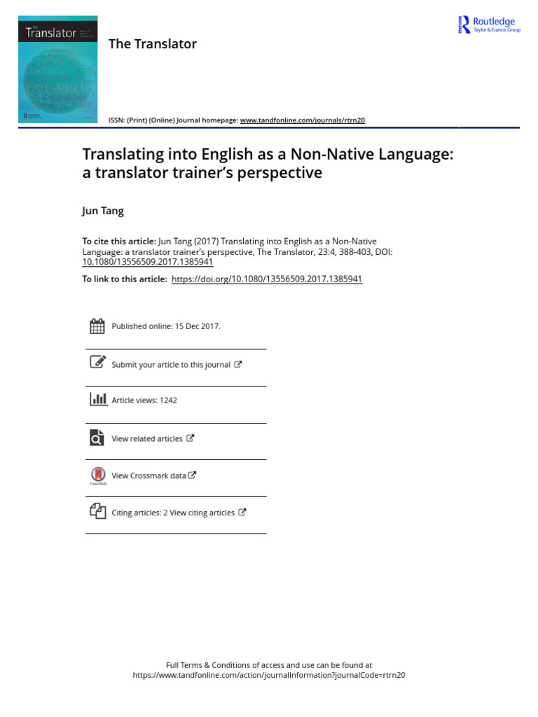 Translating Into English As A Non-Native Language A Translator Trainer ...