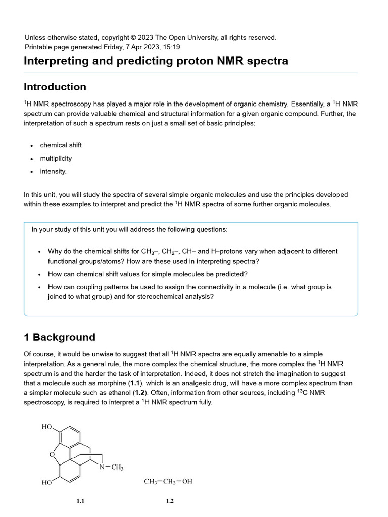 Interpreting and Predicting Proton NMR Spectra - View As Single Page | Download Free PDF ...