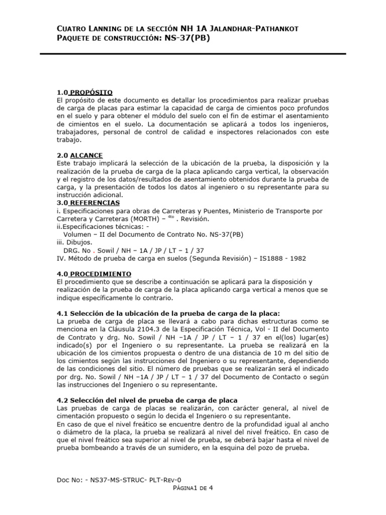 Pruebas de Carga de Placas en NH 1A | PDF | Fundación (Ingeniería) | Arena