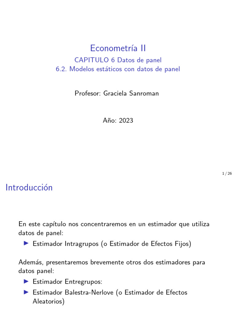 10-2 Modelos Estáticos para Datos de Panel | PDF | Mínimos cuadrados ordinarios | Análisis de ...