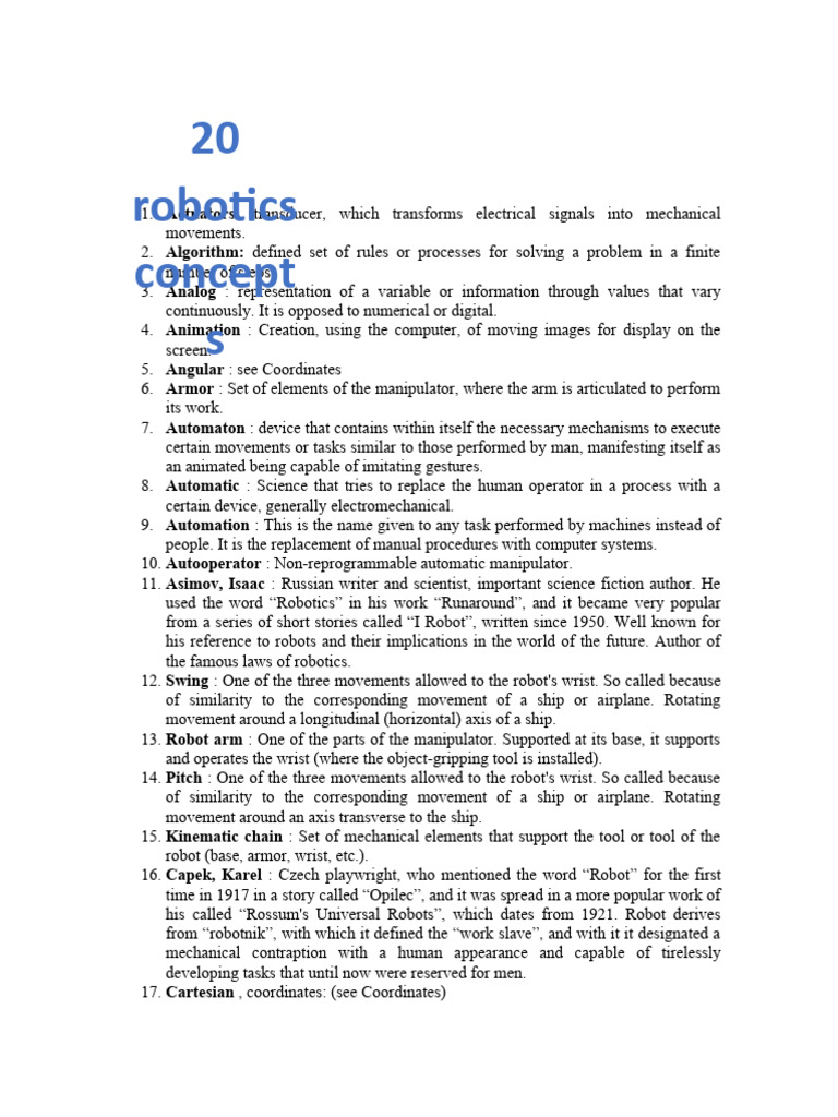 20 Robotics Concepts | PDF | Robotics | Robot