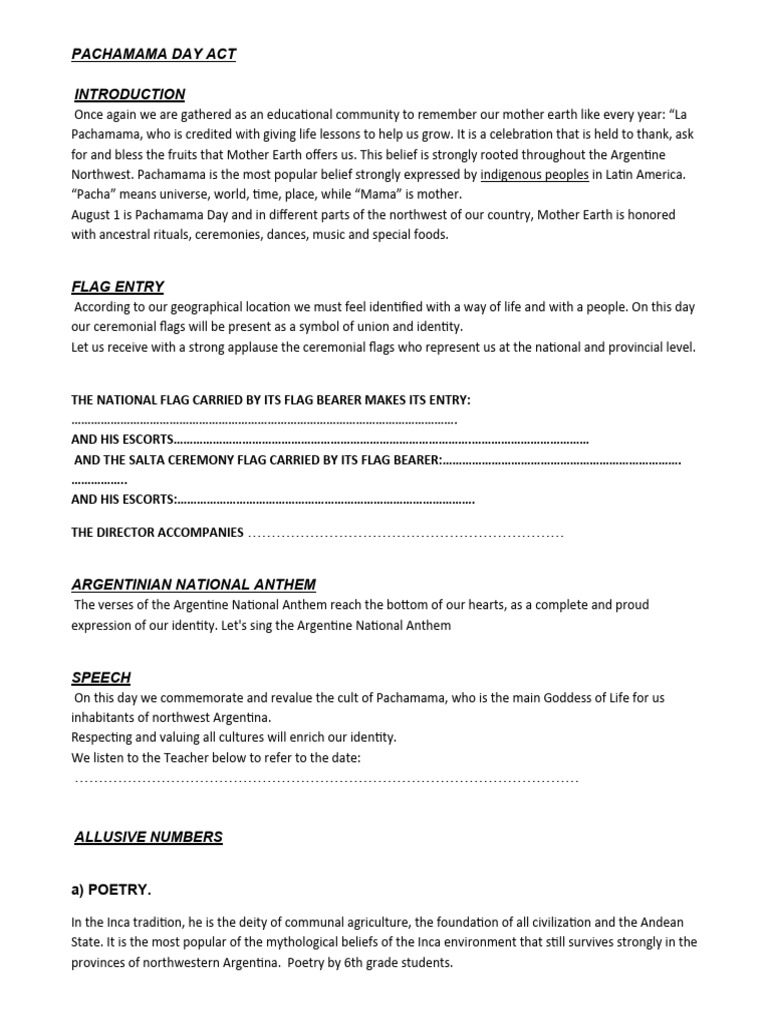 ACT August 1st Pachamama Day | PDF | Art | Religion & Spirituality