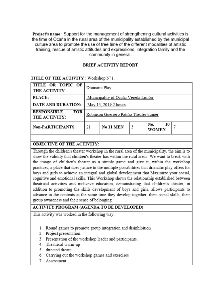 Theater Workshop Report | PDF | Improvisation | Theatre