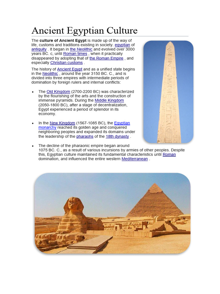 Overview of Ancient Egyptian Culture | PDF | Ancient Egypt | Ancient ...