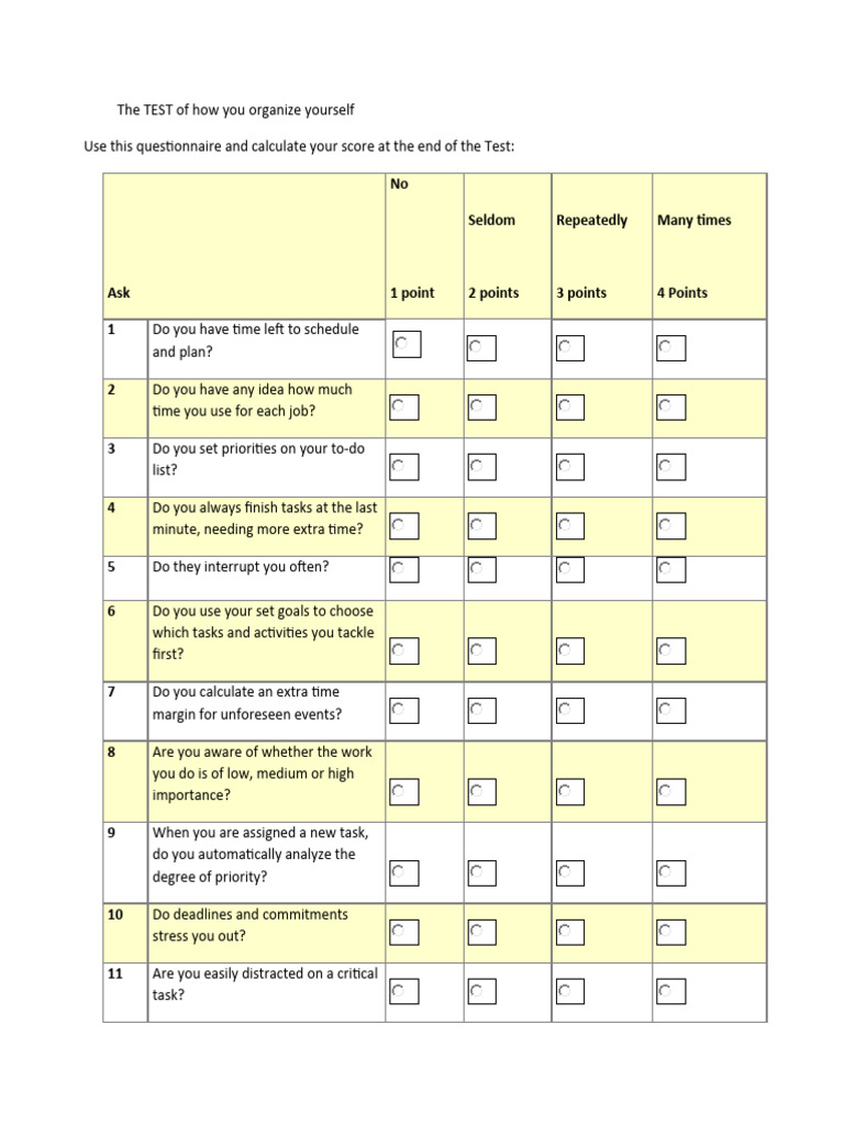 Time Management Test | PDF | Time Management | Professional Skills