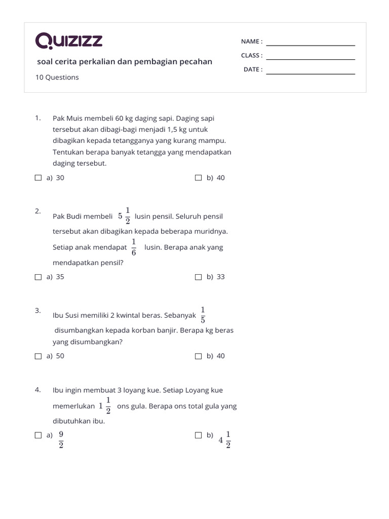 Soal Cerita Perkalian dan Pembagian Pecahan | PDF