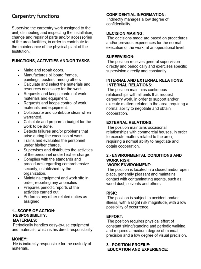 Carpentry Functions | PDF | Agriculture | Carpentry