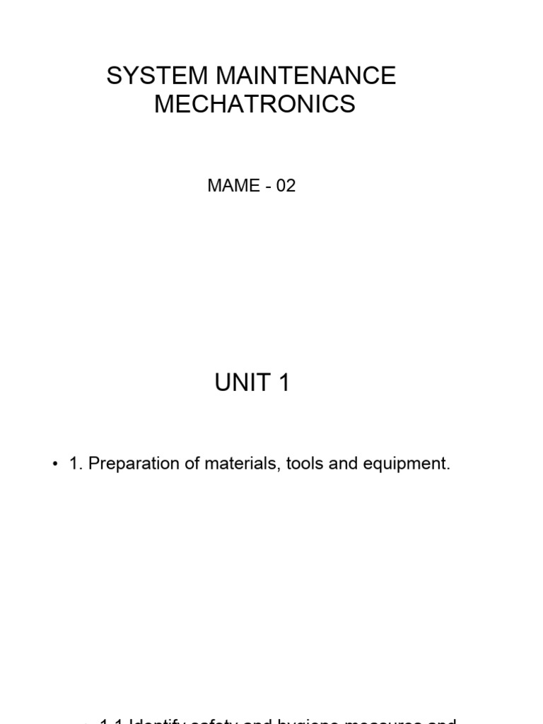 Maintenance of Mechatronic Systems | PDF | Occupational Safety And ...