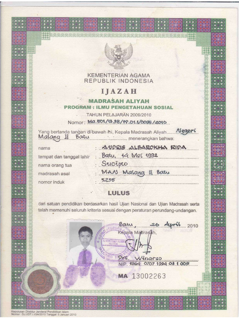 Ijazah SMA (Pg.1)_11zon | PDF