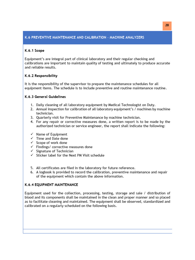 K.6 Preventive Maintenance and Calibration - Machine Analyzers ...