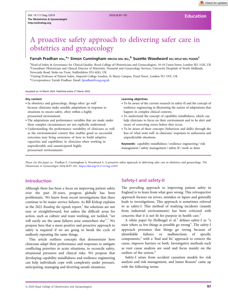 A Proactive Safety Approach To Delivering Safer Care in Obs and Gynae - TOG Education - April ...