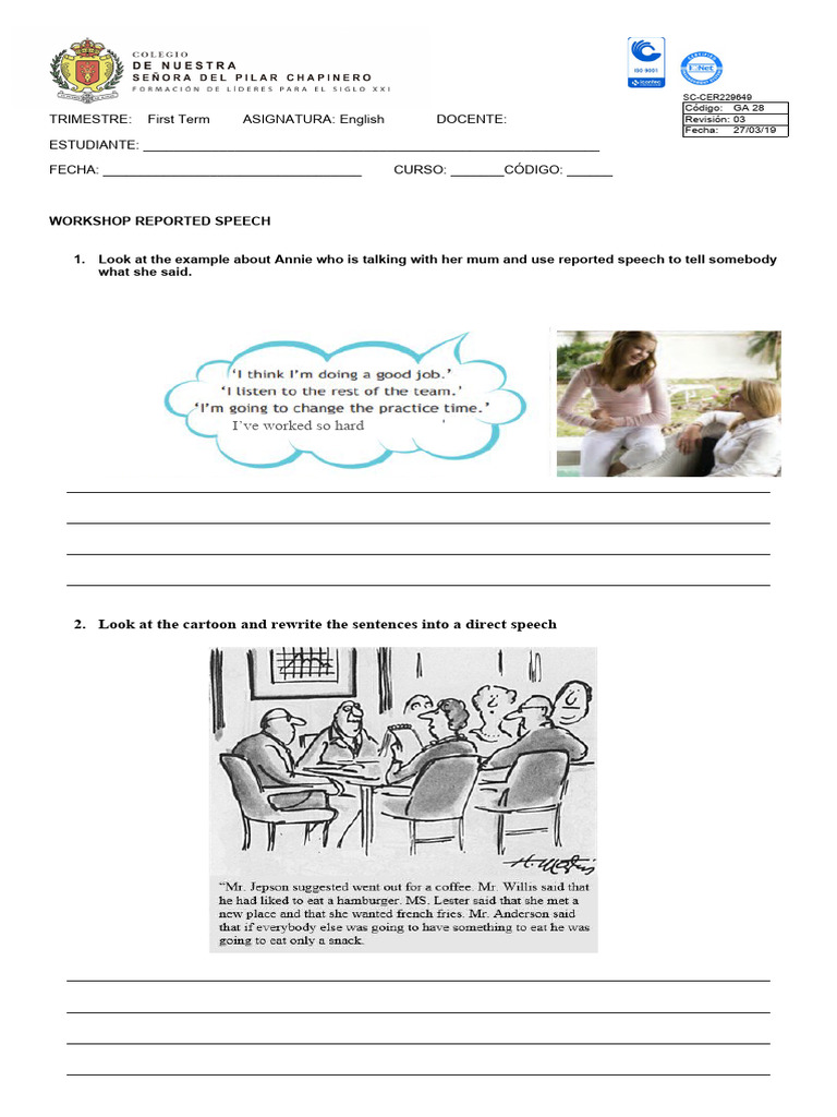 Reported Speech 8TH Grade | PDF