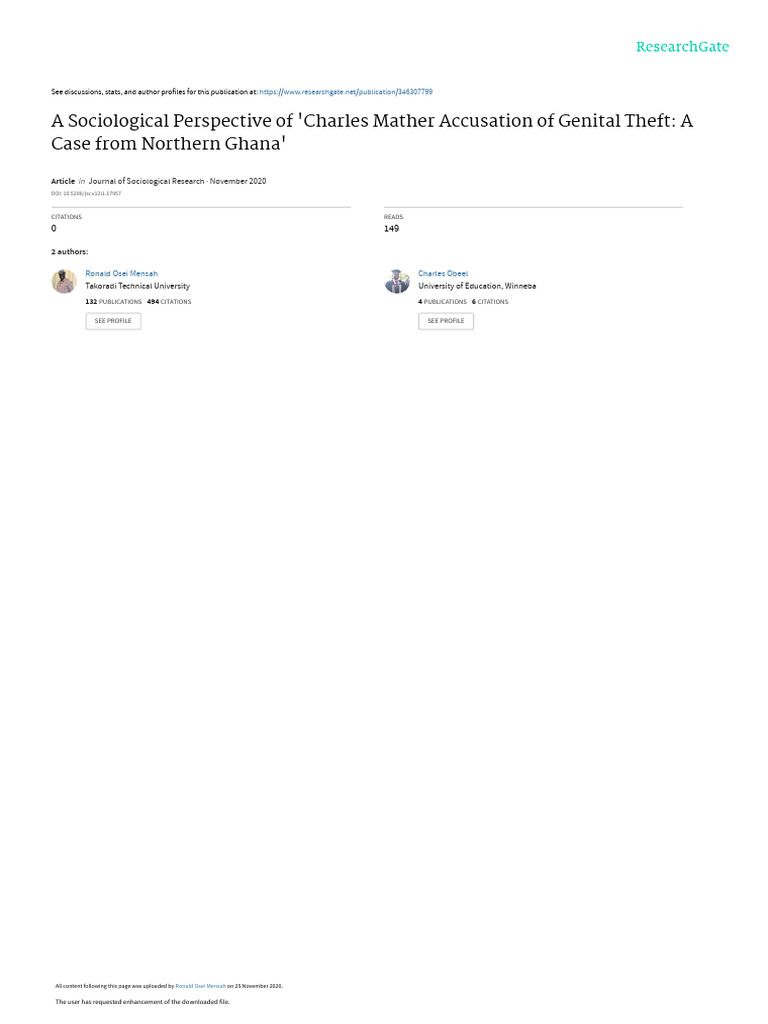 A Sociological Perspective of 'Charles Mather Accusation of Genital ...