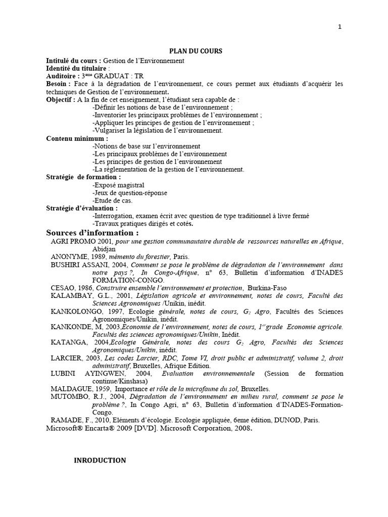 Cours de Gestion de L'environnement | PDF | Forêt | la pollution