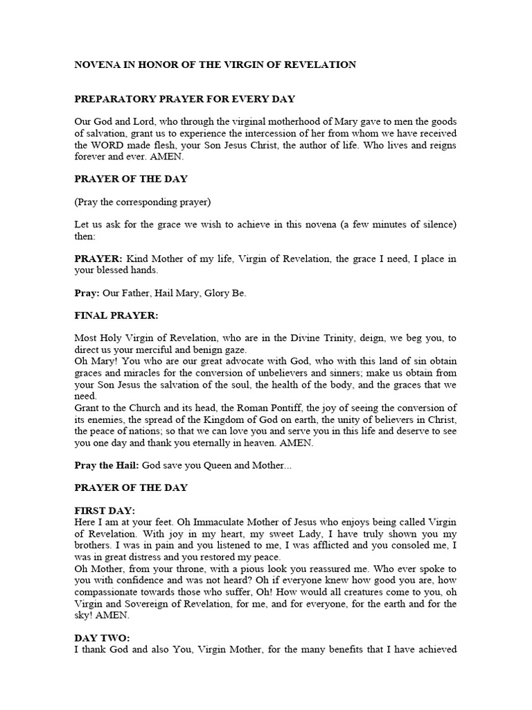 11 Novena in Honor of Our Lady of Revelation PDF | PDF | Mary, Mother ...