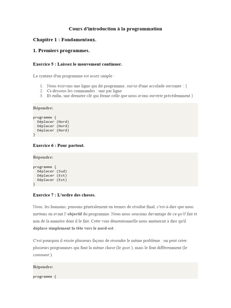 Introduction à la programmation : exercices pratiques | PDF | Programme ...