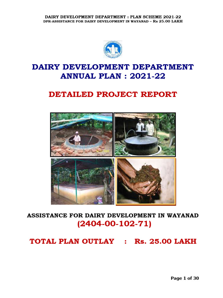 05 Dpr-Dairy Development in Wayanad 2021-22 | PDF | Biogas | Dairy