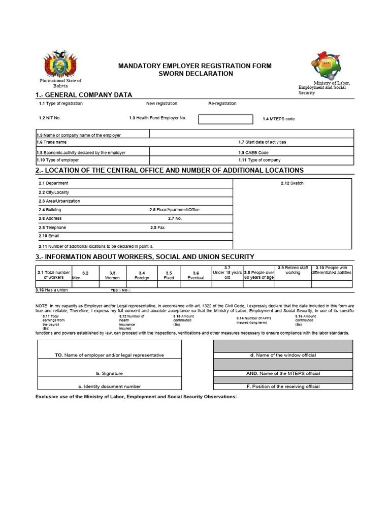 Mandatory Employer Registration Form With Instructions | PDF ...