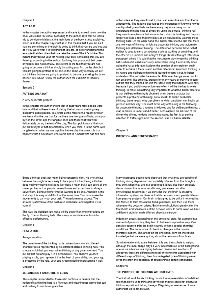 Summary - Six Thinking Hats | PDF | Thought | Idea