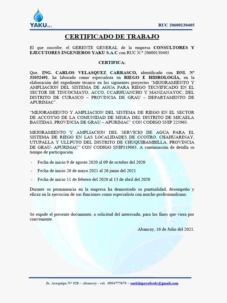 Ing. Carlos Velasquez Carrasco - en Riego e Hidrología | PDF