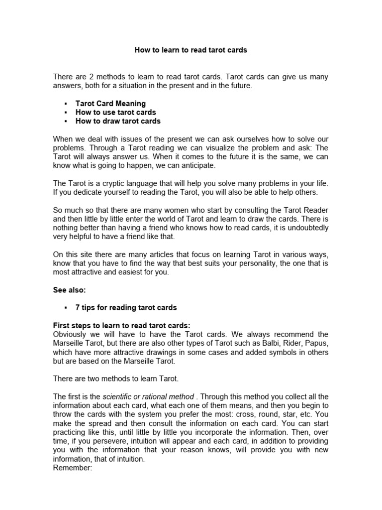 How To Learn To Read Tarot Cards | PDF | Major Arcana