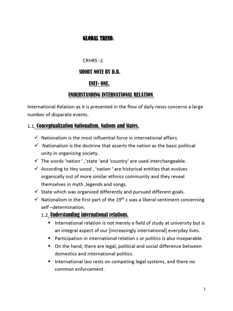 Global Affairs 1 | PDF | International Relations | State (Polity)