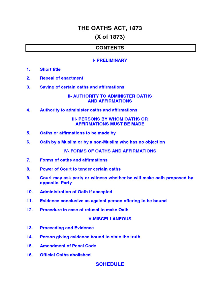 The Oaths Act 1873 PDF | PDF | Oath Of Office | Witness