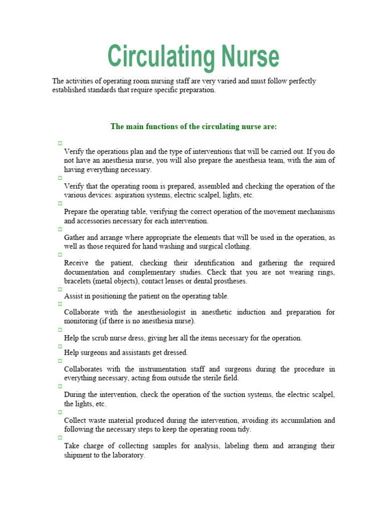 Circulating and Instrumental Nurse | PDF | Surgery | Surgical Suture
