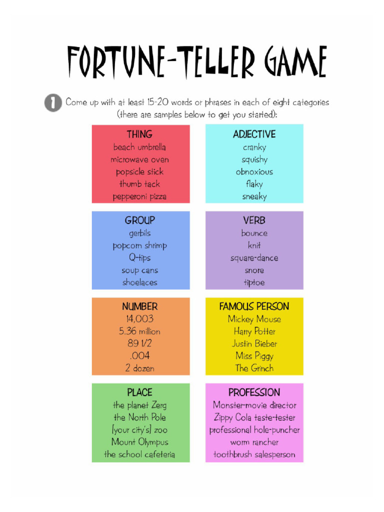Fortune Teller Game | PDF