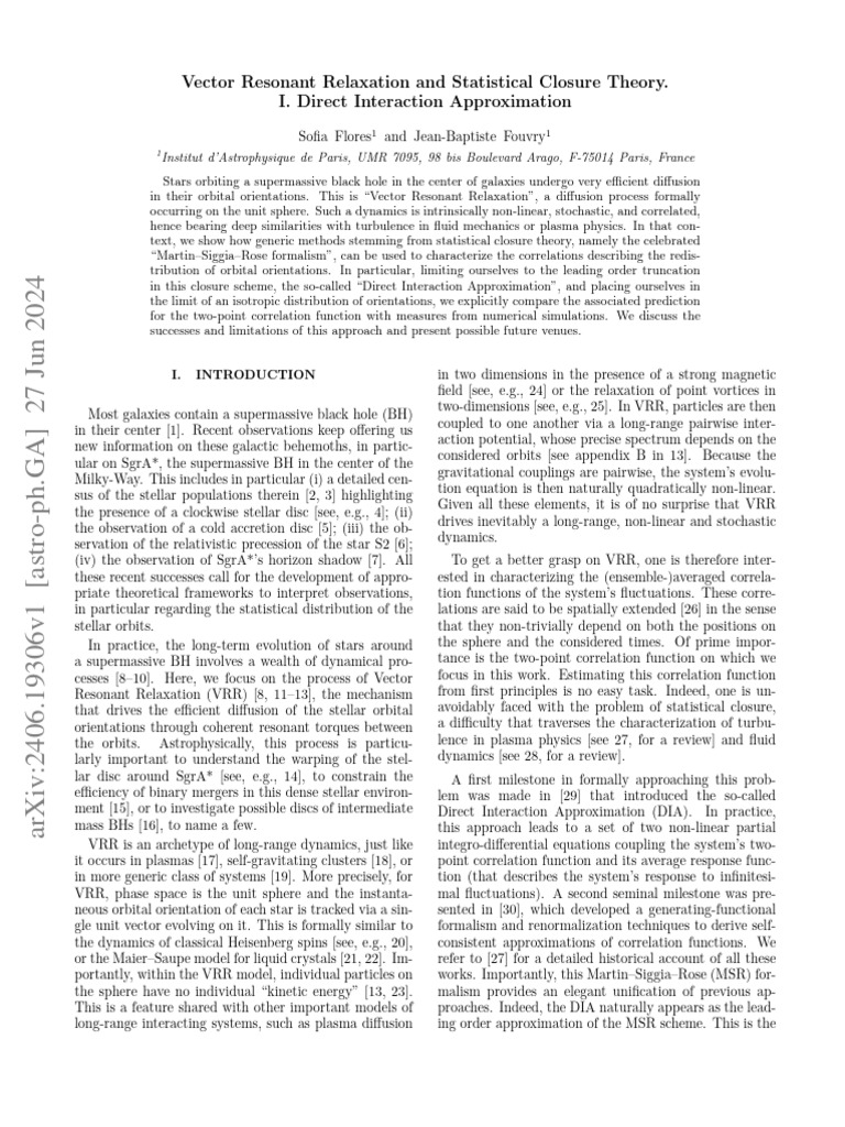 Vector Resonant Relaxation and Statistical Closure Theory. I. Direct ...
